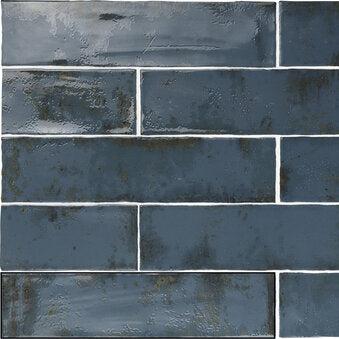 Carmen Grunge Blue Subway Tile with Metal Effect, Glossy, 7.5x30 cm